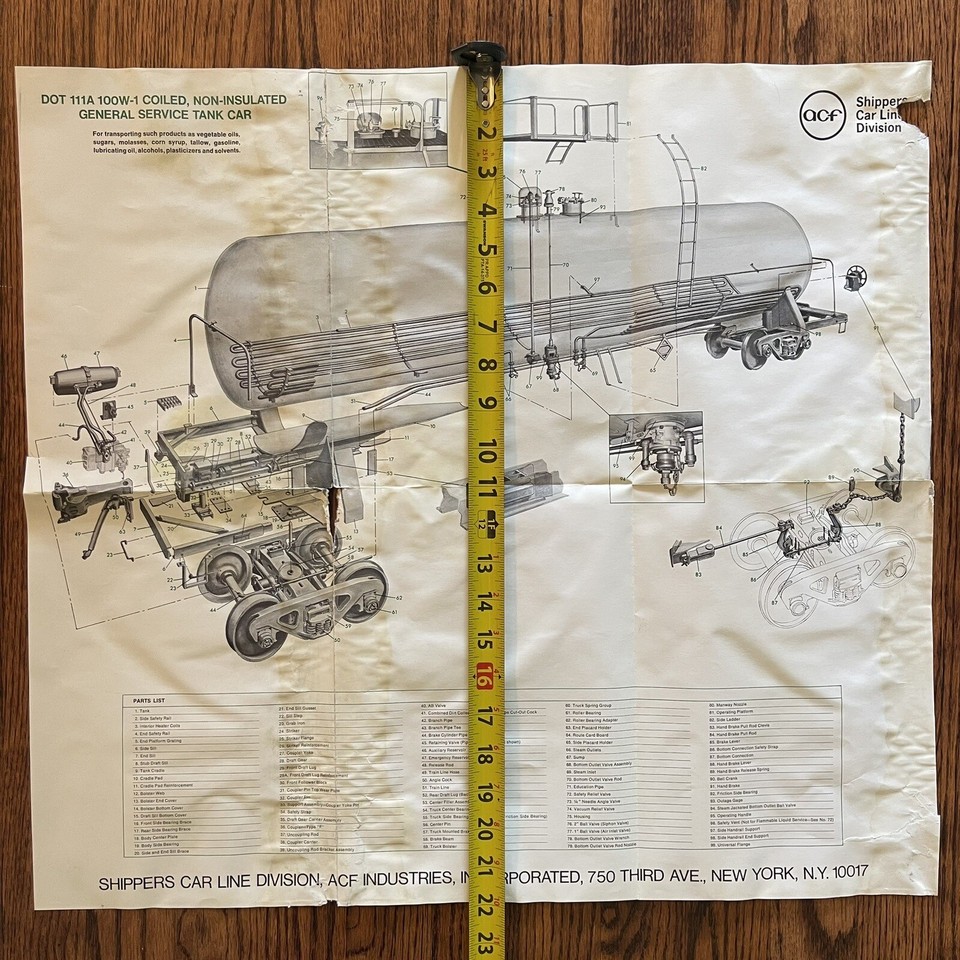 ACF Shippers Car Line Division VINTAGE Railroad Tank Car Spec Poster ...