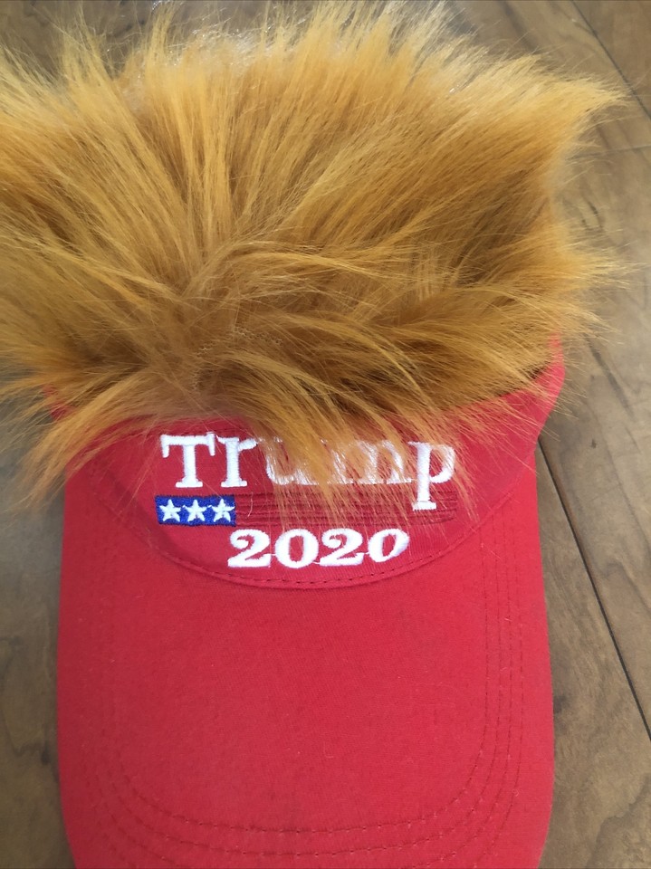 2020 President Donald TRUMP Red Trump Visor Hat w/Gold Hair Golf Cap ...