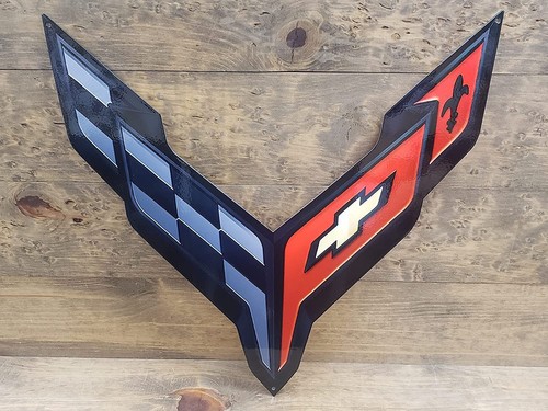Corvette C8 Crossed Flags Black Edition Emblem Garage Steel Sign | eBay