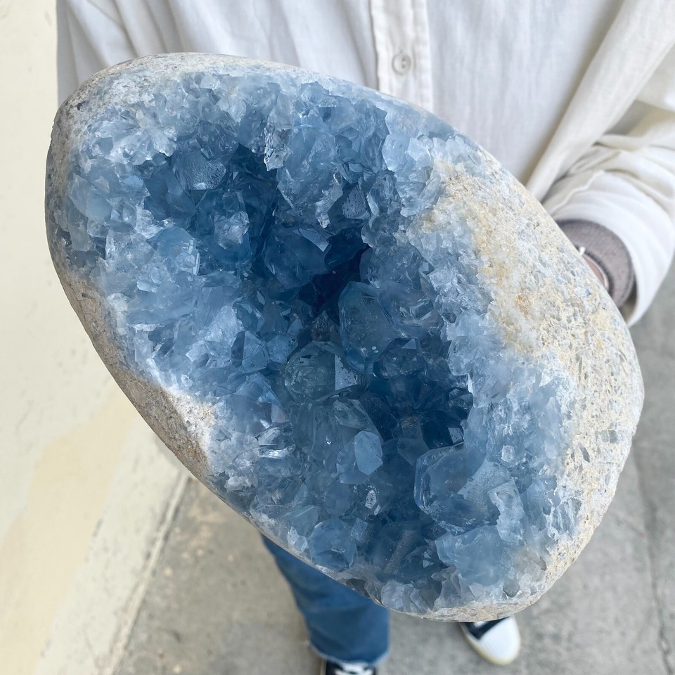 12LB Natural Beautiful Blue Celestite Crystal Geode Cave Mineral ...