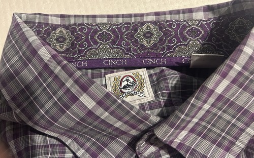 Cinch Shirt Mens XL Purple Checkered Western LS Button Down Casual RMEF ...