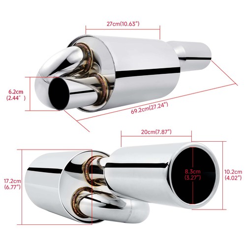 Twin Loop Exhaust Muffler 2.5" Inlet 4.0" Tip Chrome For Honda Civic ...