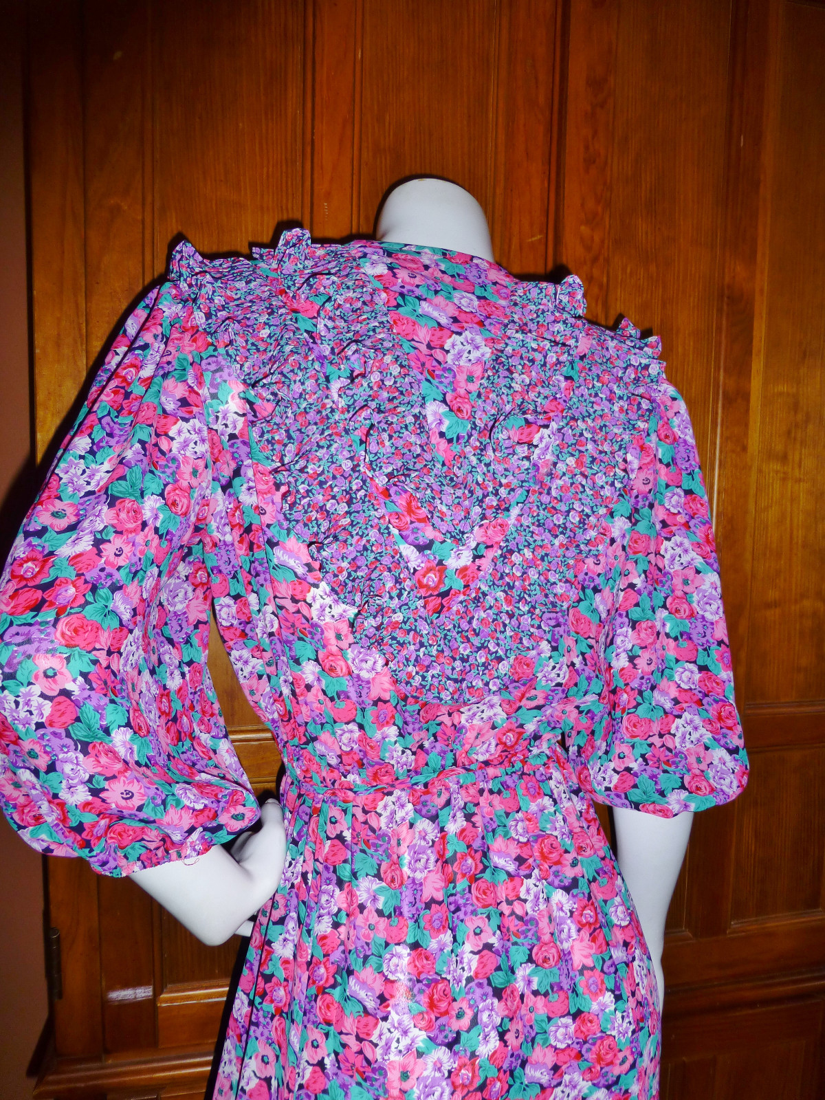 Vtg 80s Freis Style Floral PRINT Pleated Ruffle Poet Slv BOHO Gypsy ...