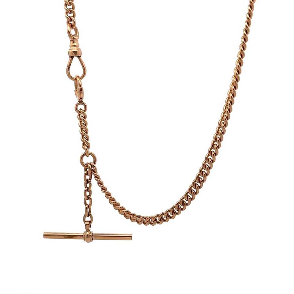 Vintage Yellow Gold 11" Curb Cuban Watch Chain w/ Dog Clip Spring Ring ...