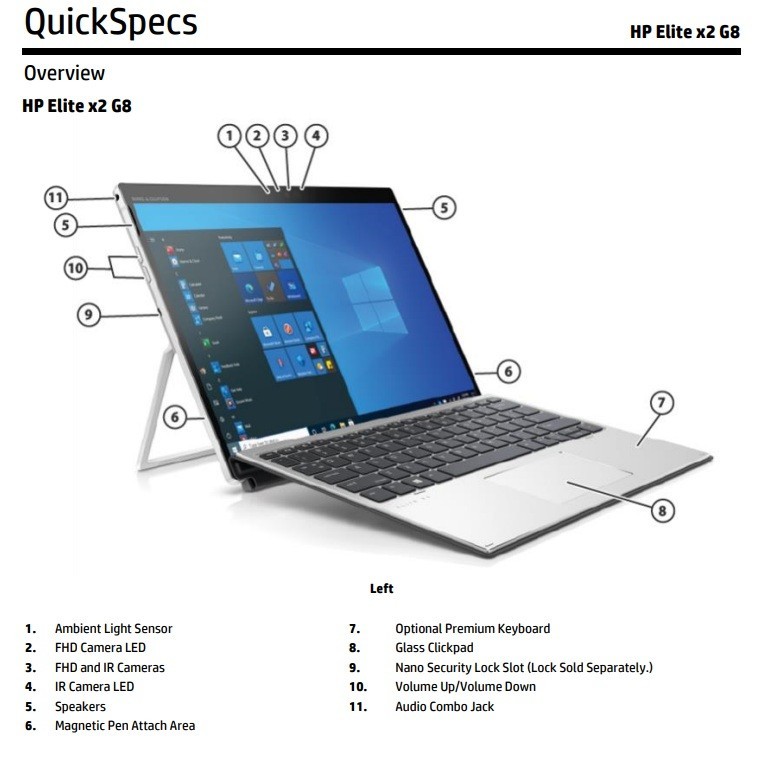 HP Elite x2 G8 Tablet Detachable Laptop w/Keyboard PC 13" 3000x2000 i5 ...
