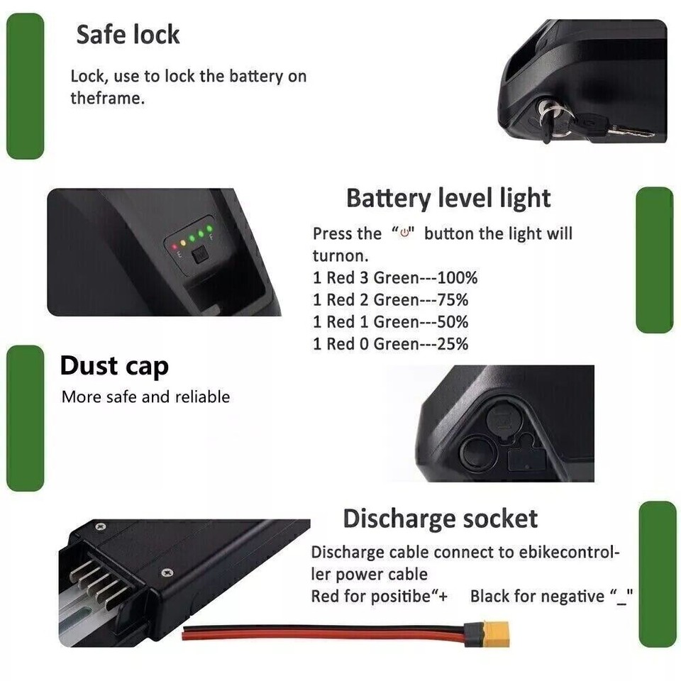 48V Ebike Battery 5-Pin for 200W ~ 1500W Electric Bike Bicycle Motor ...