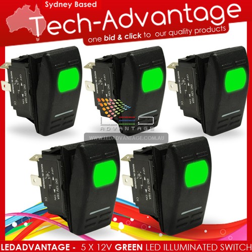 5 X 12V CARLING STYLE ON/OFF RECESSED ROCKER GREEN LED LIGHT ...
