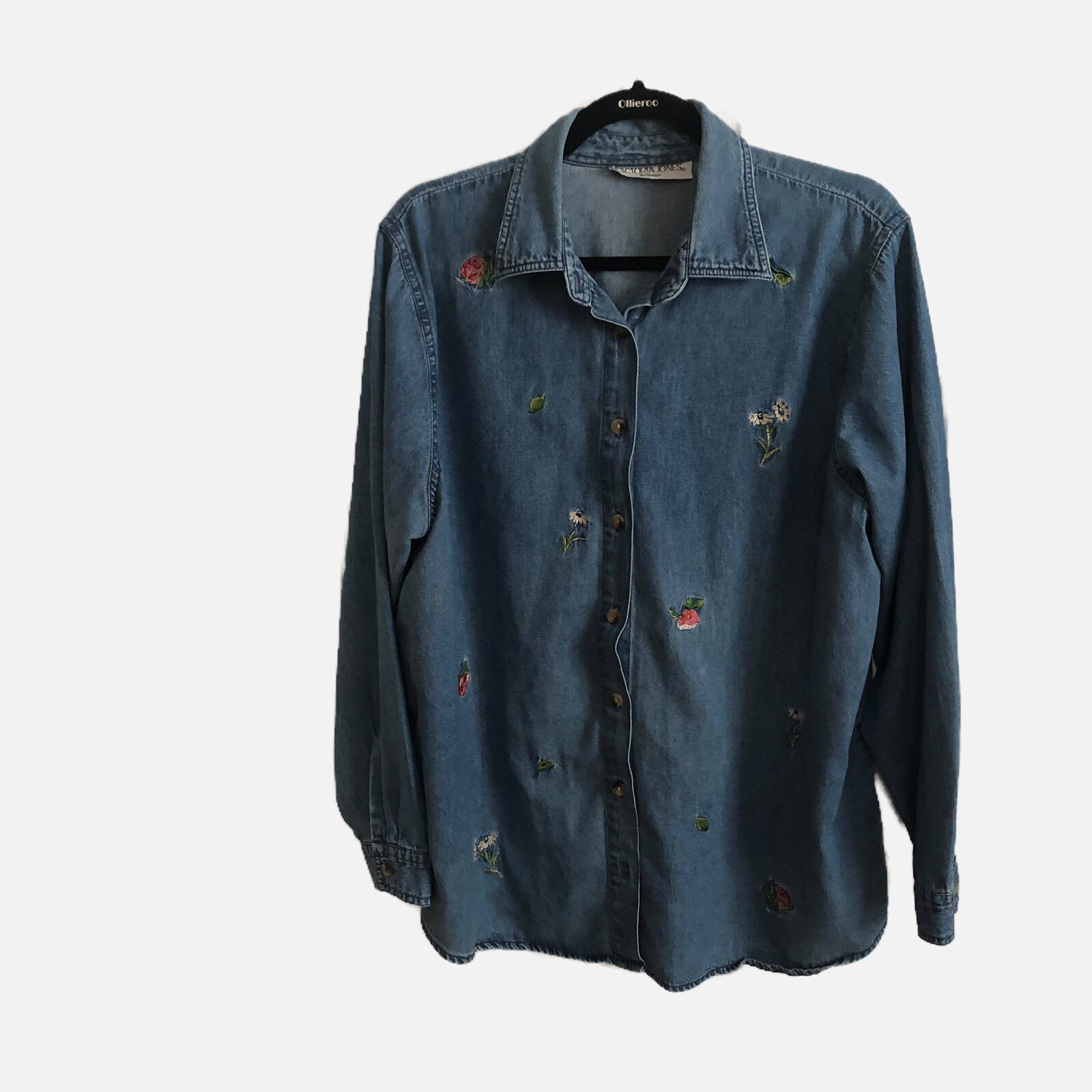 Victoria Jones Women 100%Cotton Button Front Long Sle… - Gem