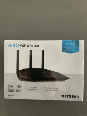 Netgear AX1800 Black Dual-Band Wi-Fi 6 Router #RAX10 Armor Included NEW ...