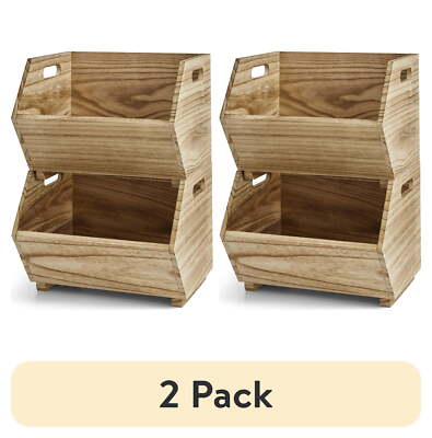 (2 pack) Adult Natural Wood Stacking Storage Bin Set 2-Piece | eBay