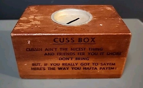 Vintage Cedar Wood "CUSS BOX" Bank Souvenir 4" | eBay