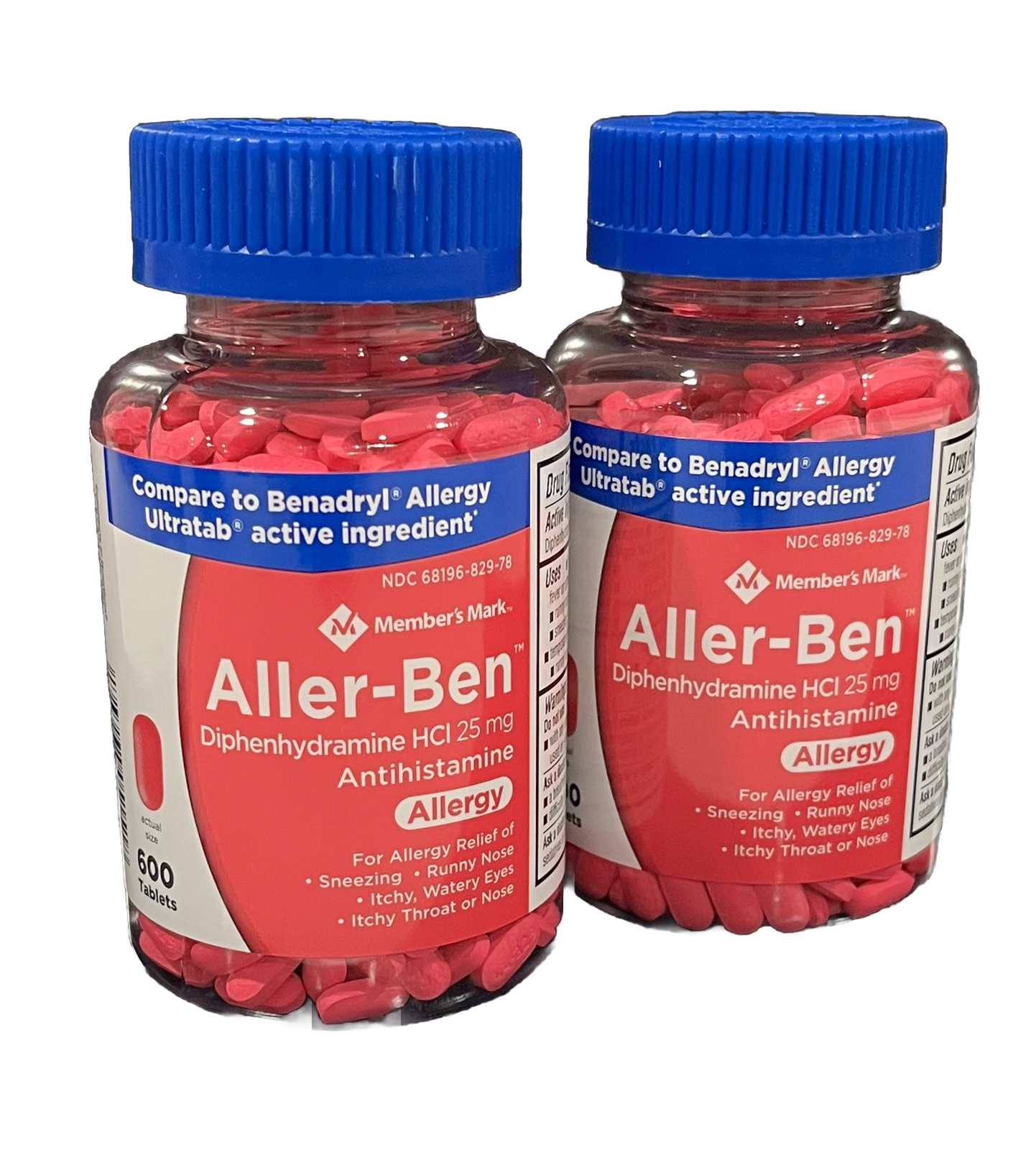 2-BTLS ~ Member’s Mark Aller-Ben Allergy Med's 2/600ct, 25mg ~Compare 2 ...