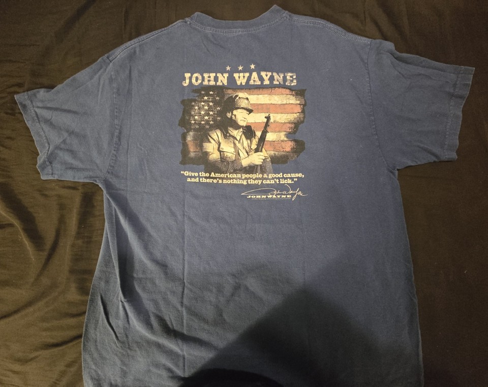 John Wayne The Duke Blue Shirt XL American Flag Soldier Green Beret ...