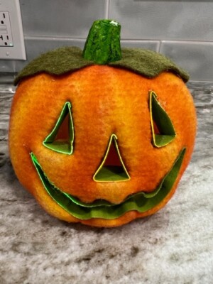 Halloween Fuzzy Pumpkin Light Up Batteries Included Jack O Lantern | eBay