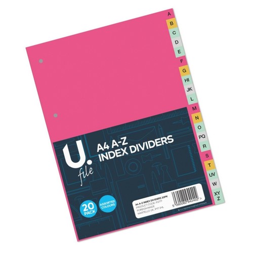 20 A-Z Index Dividers / abc alphabetical Order A4 Universally Punched ...