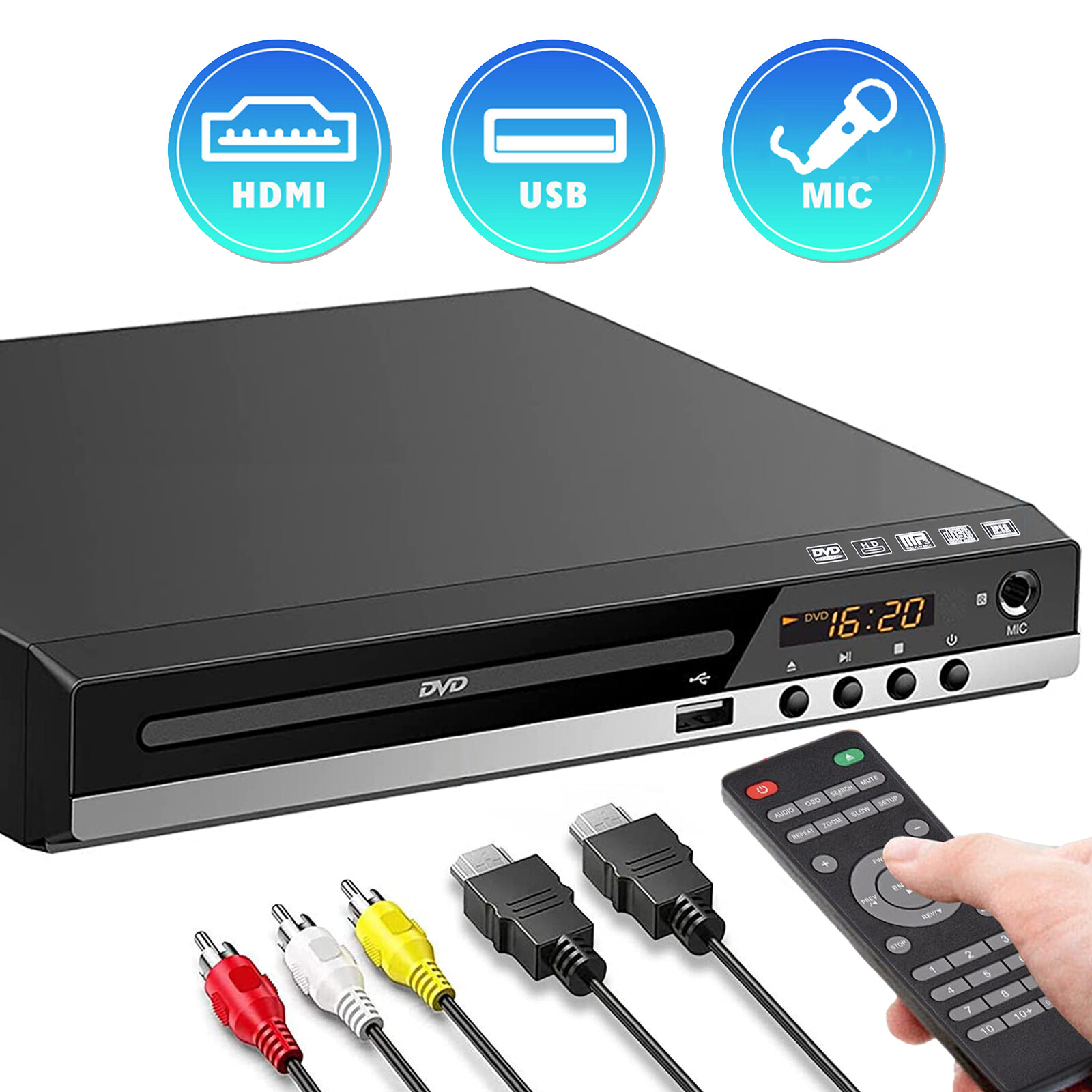 1080p DVD Player All Region Free DVD CD USB Player with HD+RCA Output ...