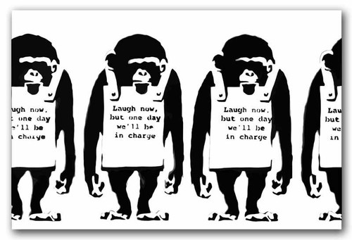 BANKSY MONKEYS Laugh Now CANVAS ART PRINT 16"X 12" Graffiti Art poster ...