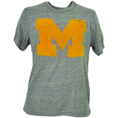 NCAA Michigan Wolverines Felt Logo Mens Adult Tshirt Tee Gray Crew Neck ...