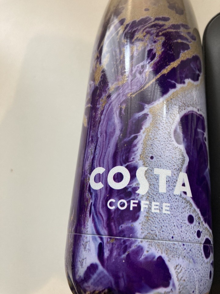Costa Coffee Travel Flask Bottle Tall Metallic Gold Purple Marble ...