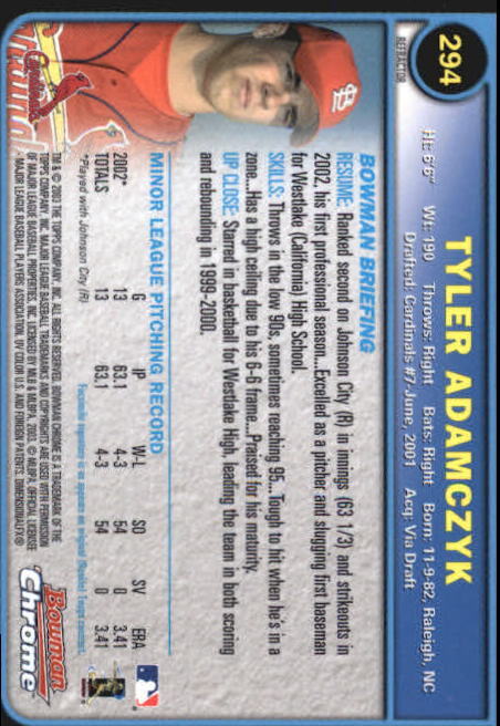 2003 Bowman Chrome Refractor #294 Tyler Adamczyk - NM-MT | eBay