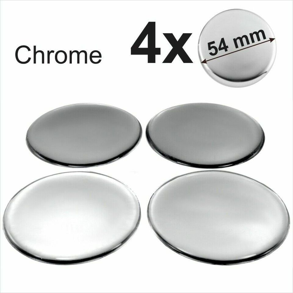 4x 54mm CHROME Domed Resin Stickers Wheel trims Centre Cap Hub Caps ...