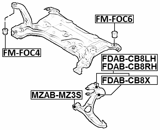 Rear Arm Bushing Front Arm With Shaft Lh Febest FDAB-CB8LH OEM 1749992 ...