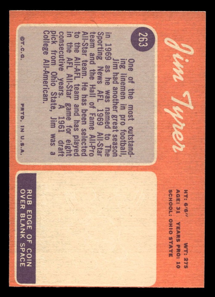 1970 Topps #263 Jim Tyrer Near Mint Chiefs | eBay
