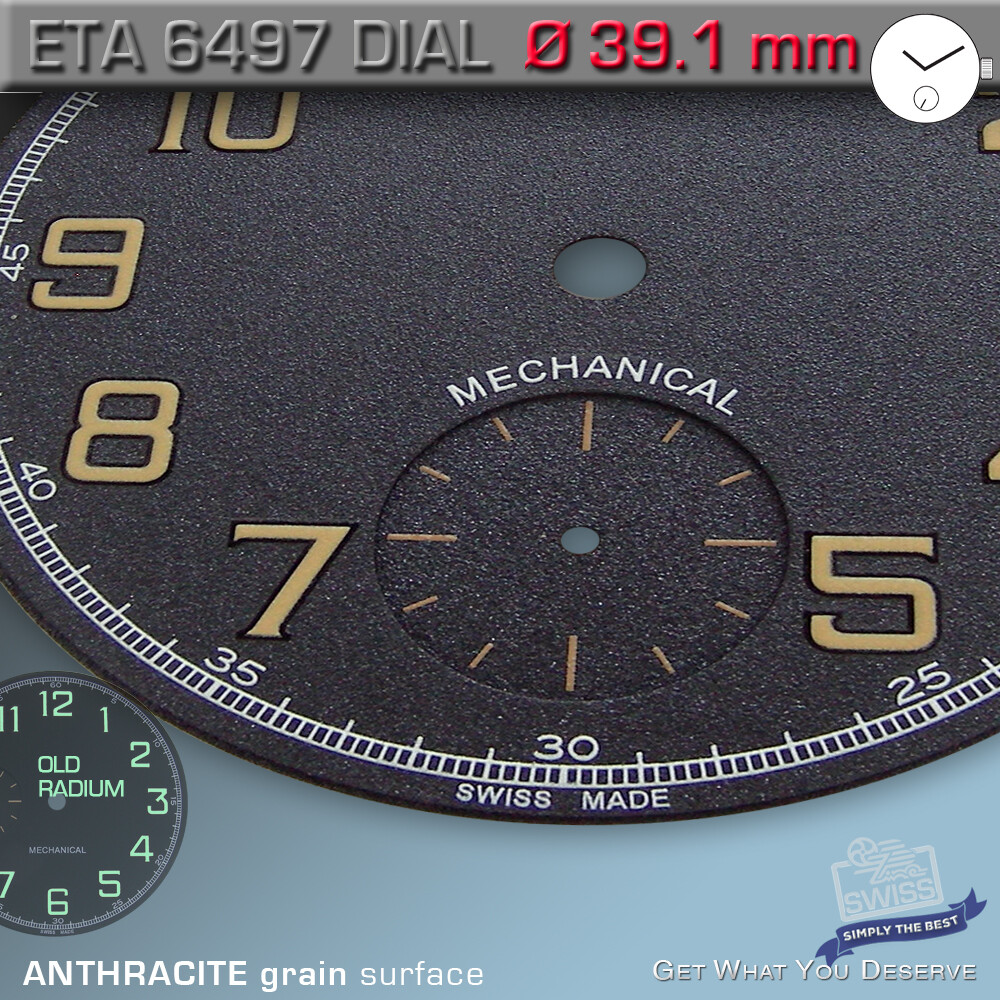 DIAL HUNTER Ø 39.1 MM FOR MOVEMENT ETA UNITAS 6497/98, BLACK-BROWNISH ...