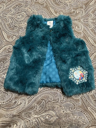 DISNEY STORE Toddler Frozen Faux Fur Vest sz 3t Teal Green Elsa Anna ...