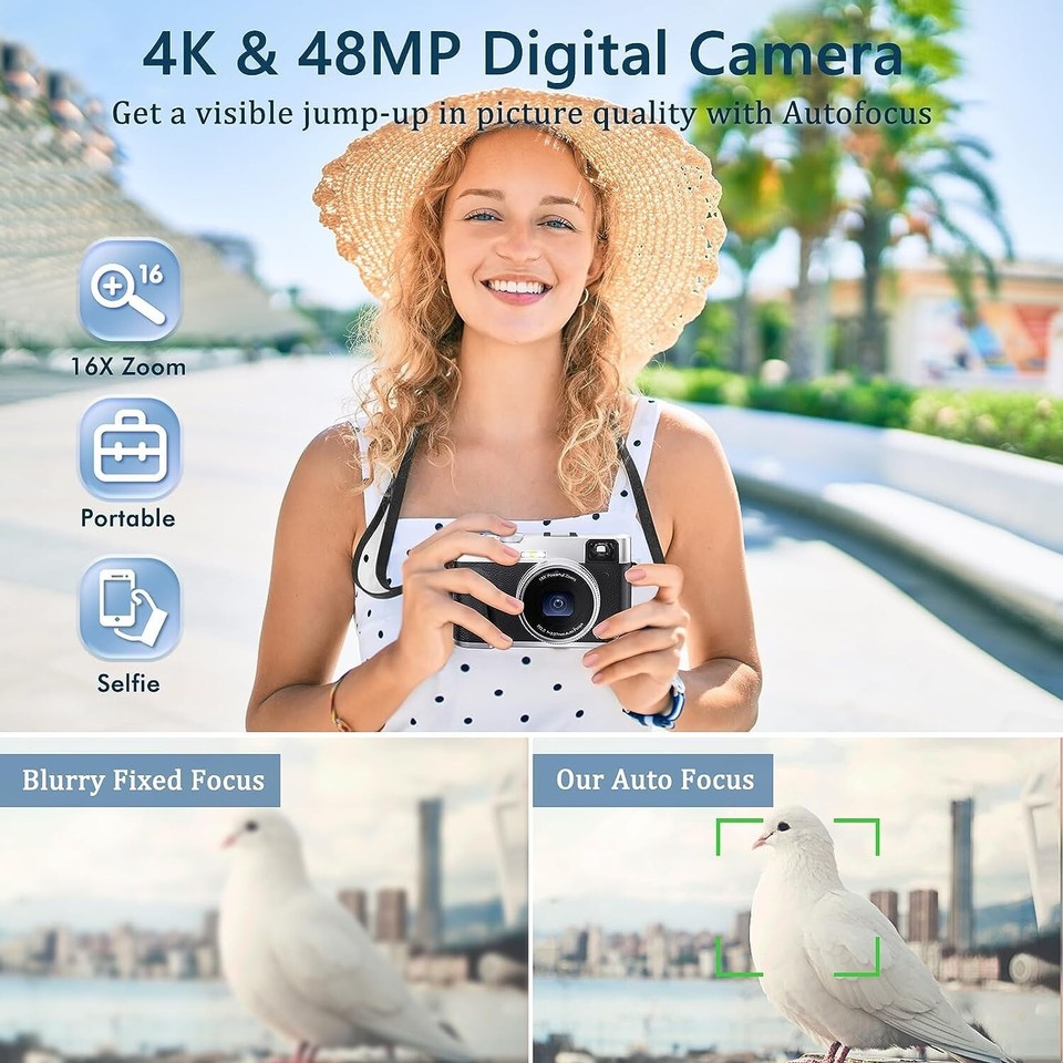 Digital Camera 48MP 60FPS 4K Video WiFi & App Control Photo 16x Zoom ...