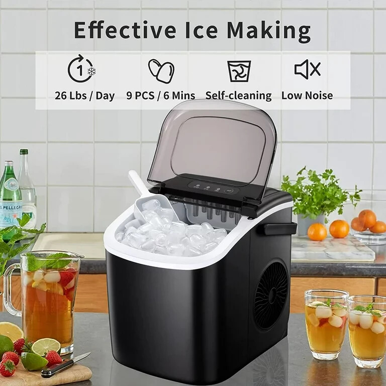 Countertop Ice Maker Portable Ice Machine with Handle, Self - Cleaning ...