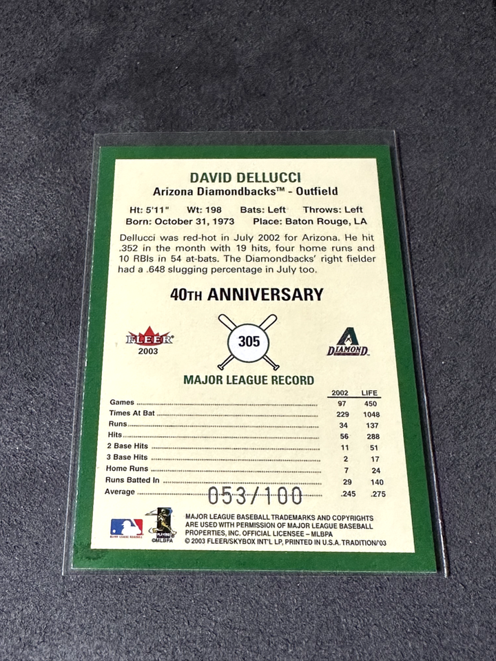 David Dellucci 2003 Fleer Tradition Glossy 053/100 | eBay