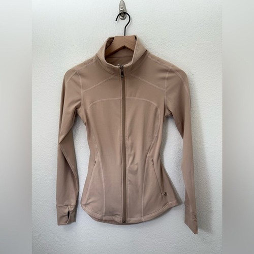 BuffBunny Open Back Zip Up Athletic Jacket Thumbholes Tan Slimming Gym ...