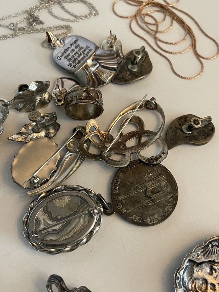 Vintage Scrap Sterling silver jewelry lot rings earrings bracelets etc ...