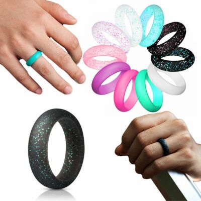 10 Pcs Flexible Silicone Wedding Ring Men Women Engagement Sport Rubber ...