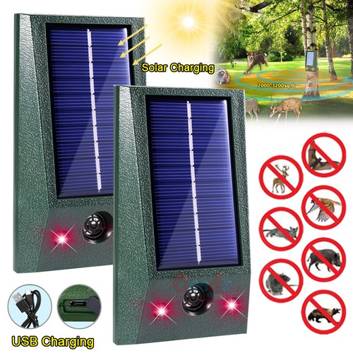 1/2X Garden Animal Repeller Ultrasonic Outdoor Solar Pest Cat Mice Deer ...