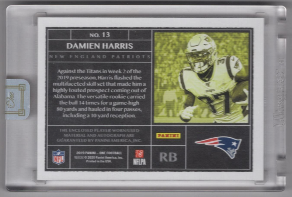 2019 Panini One - Damien Harris Rookie Patch Auto /199 - New England ...