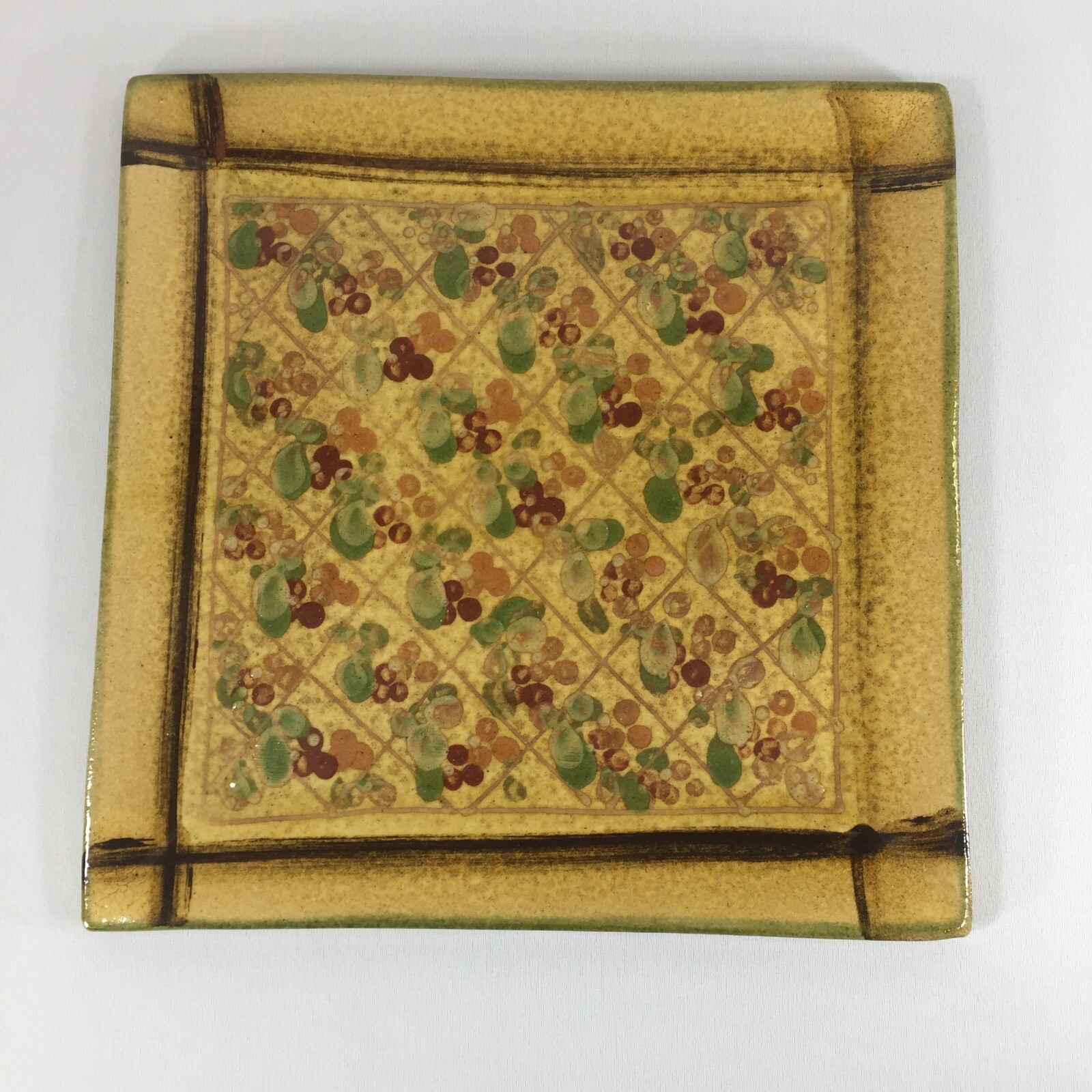 TERRE e PROVENCE POTTERY Square Platter Plate France 11 x 11 Leaf Berry ...