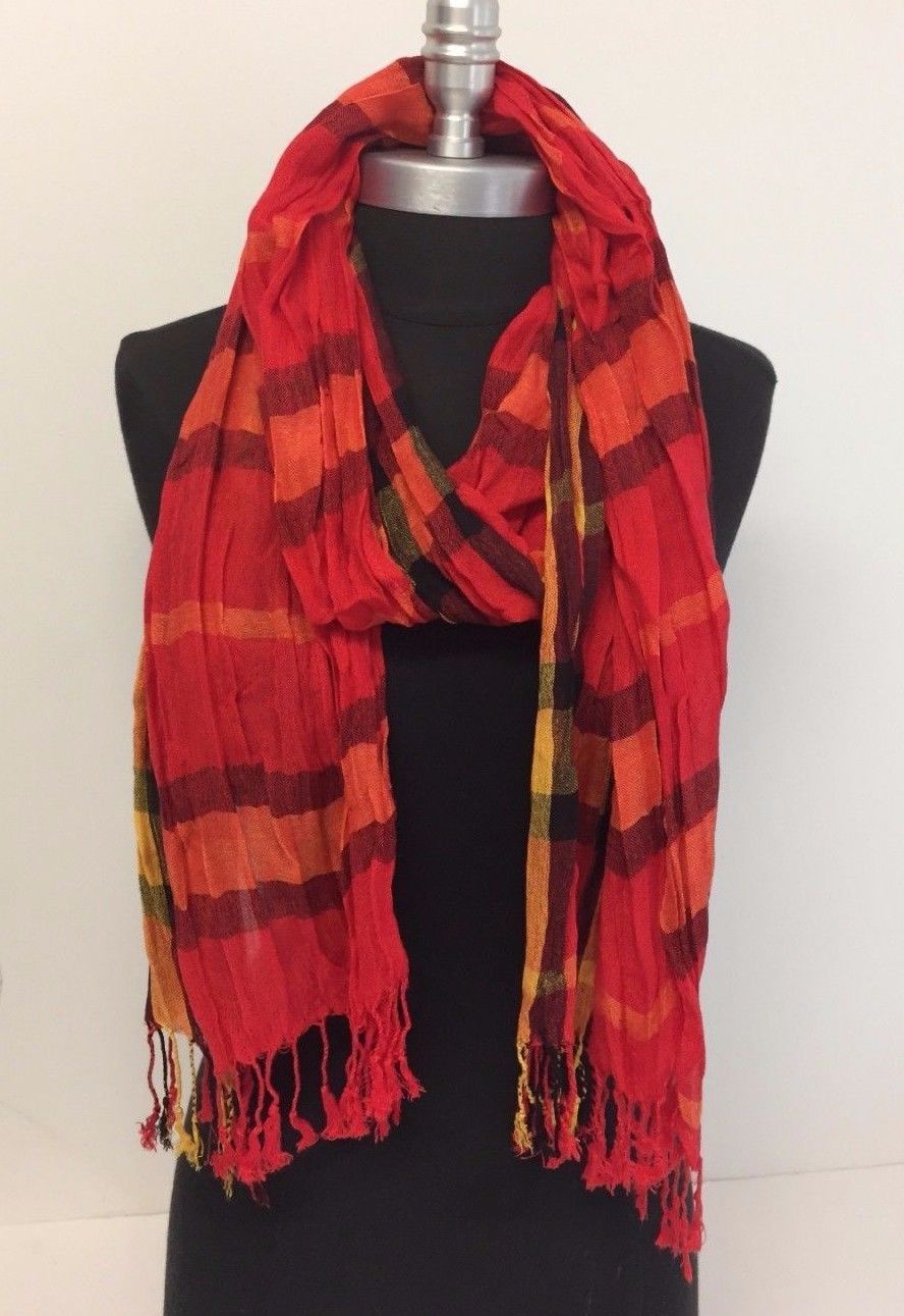 NEW Women Long Soft Fringe Scarf Fashion Crinkle Cotton Blend Wrap ...