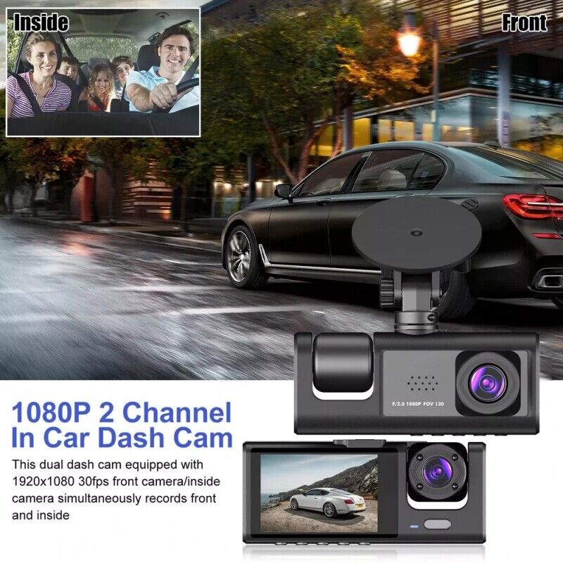 Dash Cam HD 1080p Car Dual Lens Front/Rear/Inside Video Recorder Camera ...