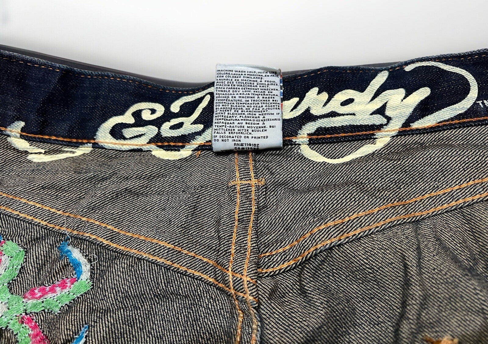 Ed Hardy Blue Denim Jeans Jenny Dragon Embroidered VTG Mens Size 44x32 ...