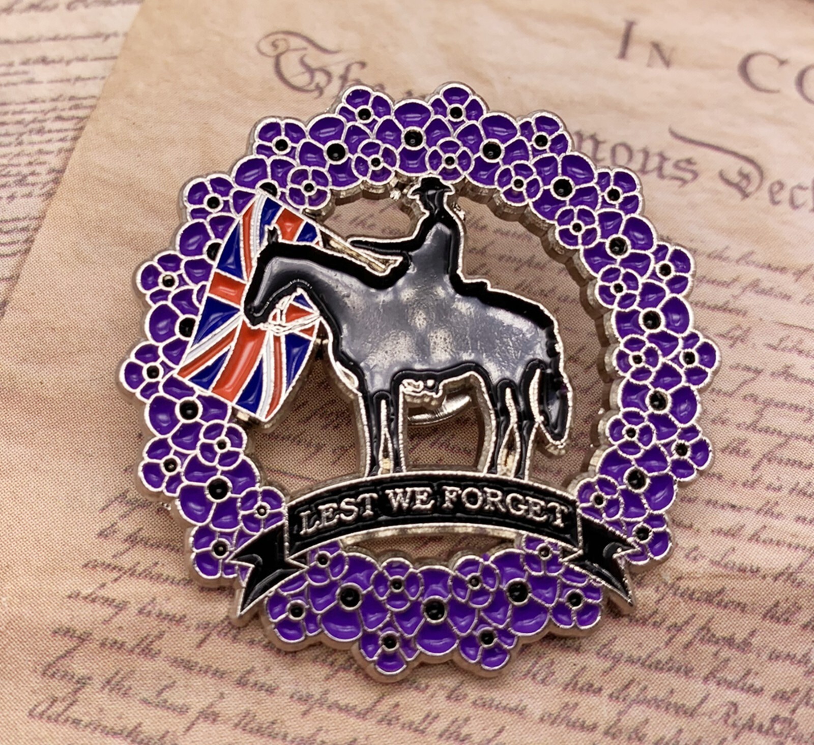 Horses Animals in War Memorial lapel Pin Badge Purple Poppies 2025 ...