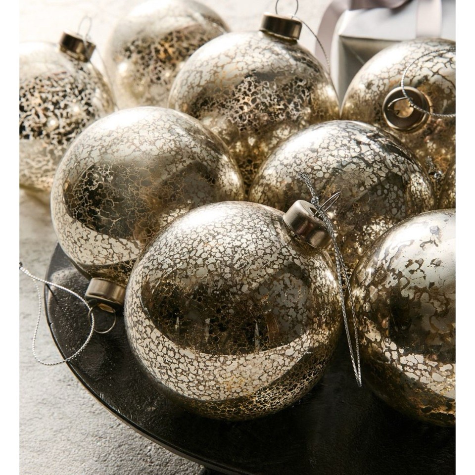 New In Box West Elm Medium Glass Ball Ornaments (Set of 9) - Mercury | eBay