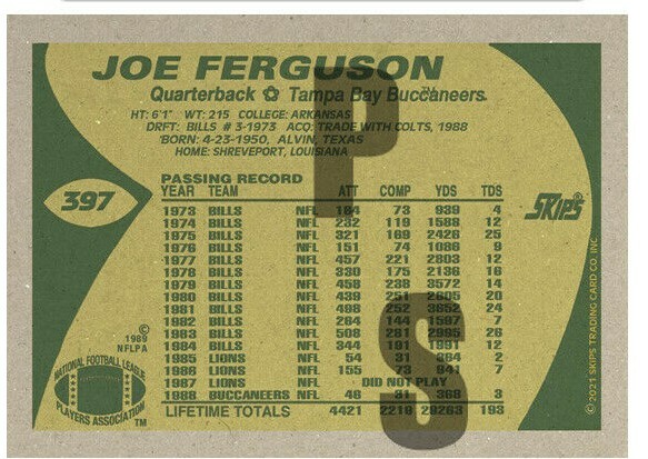 1989 STCC #397 Joe Ferguson Tampa Bay Buccaneers Arkansas | eBay
