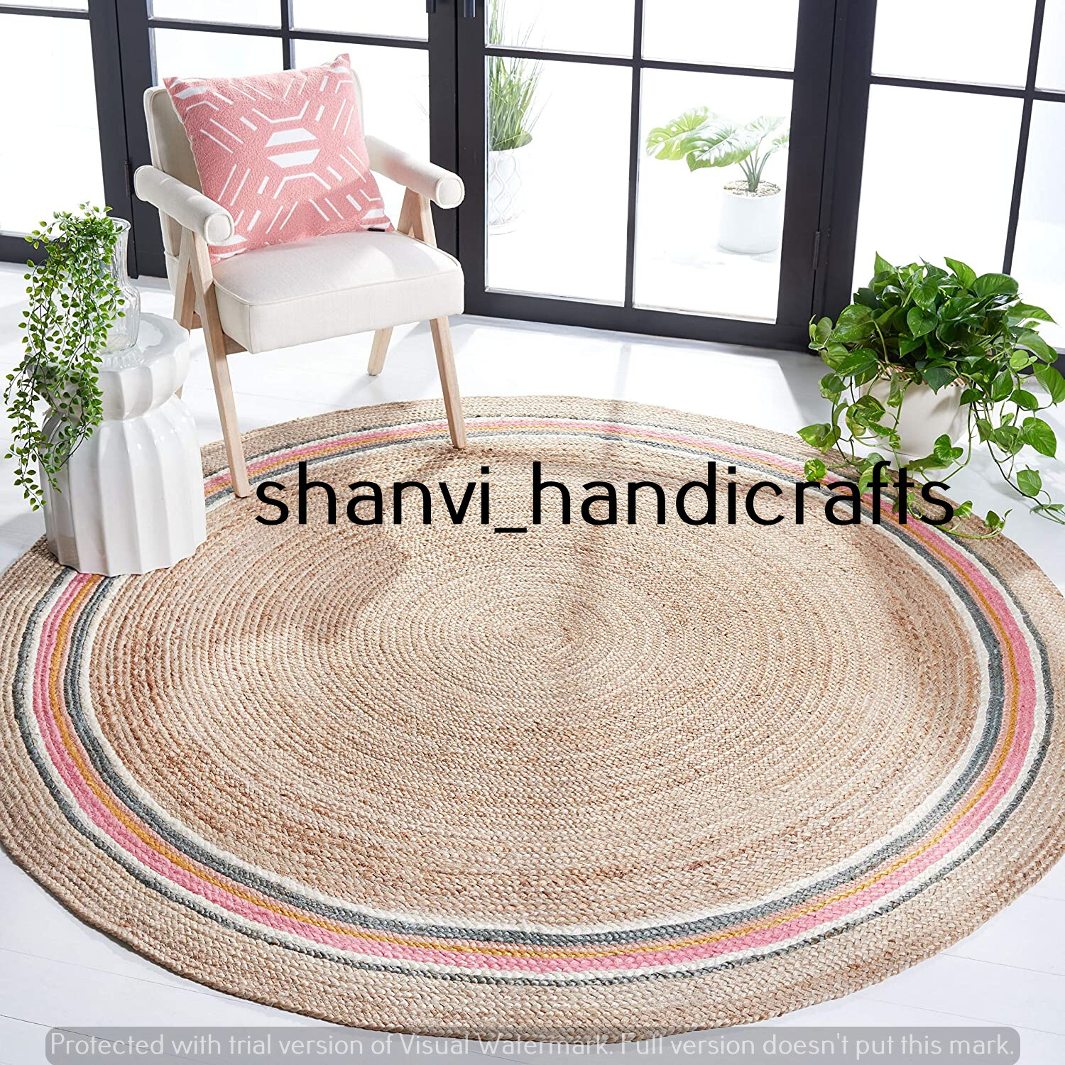 Round Braided Rag Rug Floor Rug Handmade Jute Rug Multi Jute Strip 3 ...