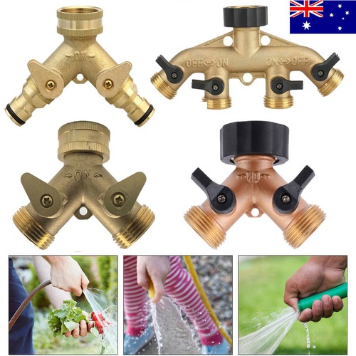 3/4" Brass Double Two Way Four Way Garden Tap Connector Adaptor Hose ...