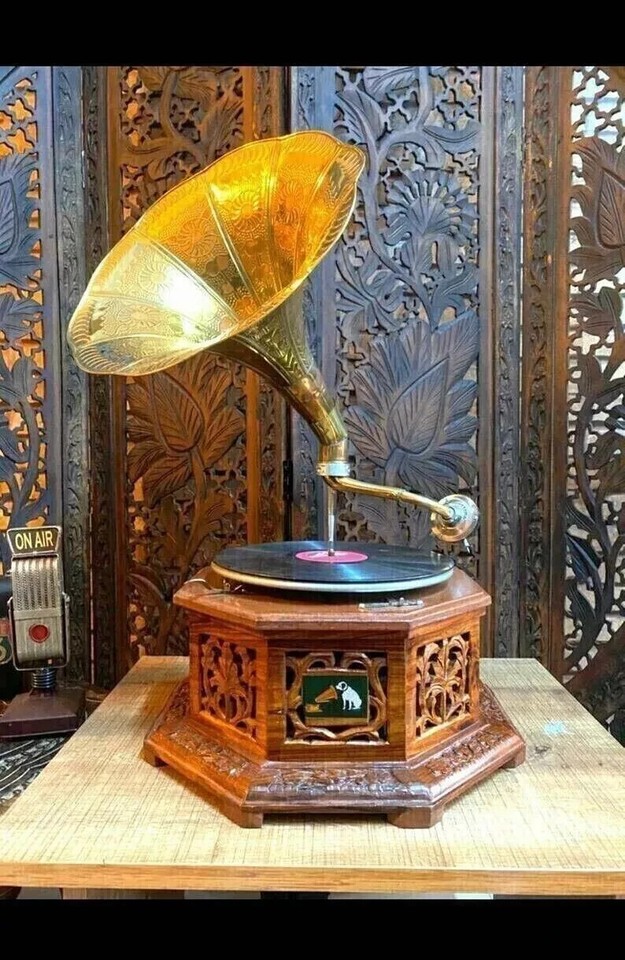 Vintage Gramophone Antique Working Gramophone Player Phonograph Vinyl ...