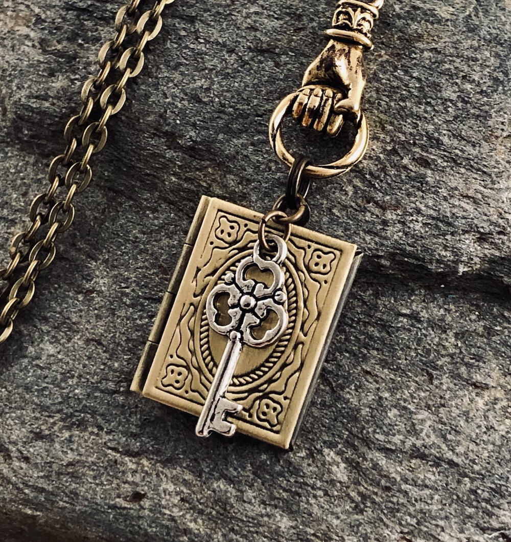 Diary w/ Skeleton Key Book Locket Necklace, Hand Charm, Vintage | eBay