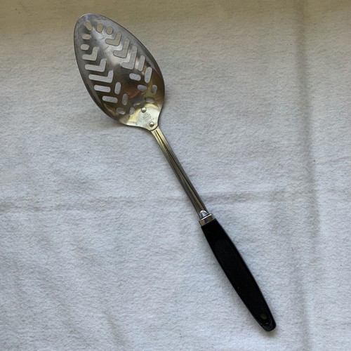 Ekco Serving Spoon Chrome Plated Slotted Black Handle Kitchen Utensil ...