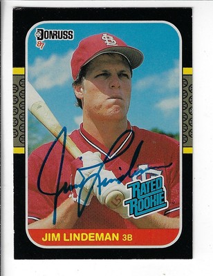 JIM LINDEMAN 1987 DONRUSS BASEBALL AUTOGRAPHED CARD 37 ST LOUIS ...